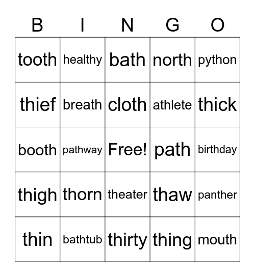 TH Articulation Bingo Card