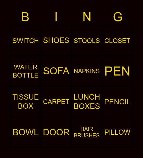 Household Items Bingoz Bingo Card