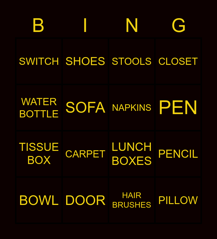 Household Items Bingoz Bingo Card