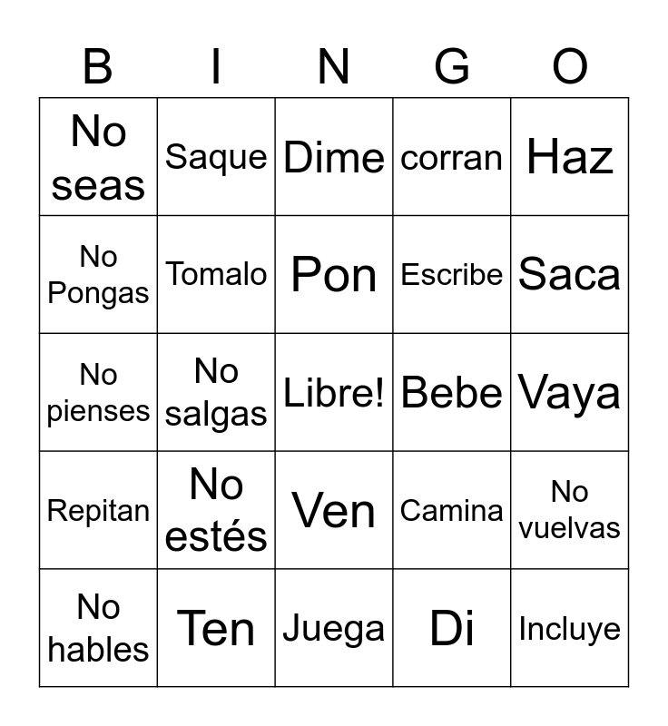 Los Mandatos Bingo Card