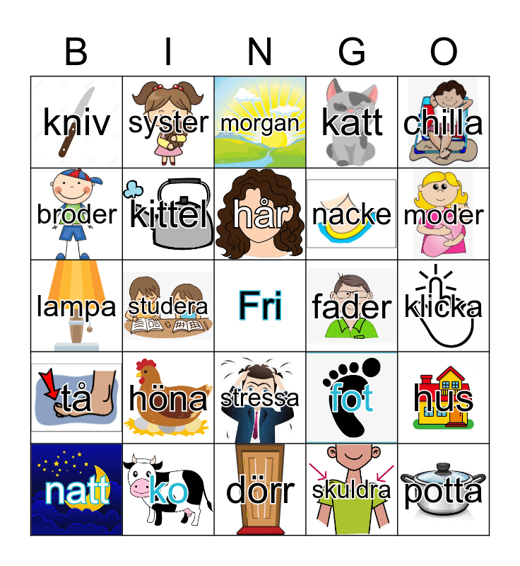 Swedish Cognates Bingo Card