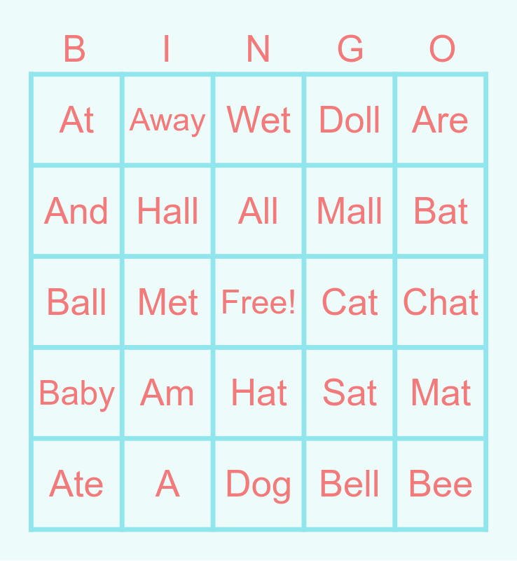 Sight Words with the letter 'Aa' Bingo Card