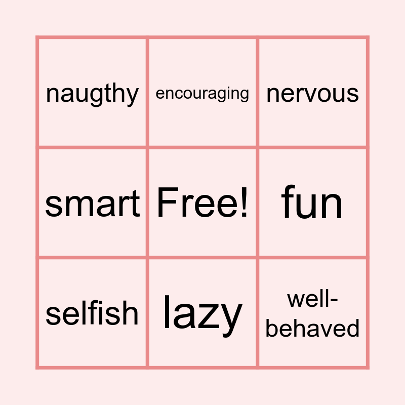 Personality Traits Bingo Card