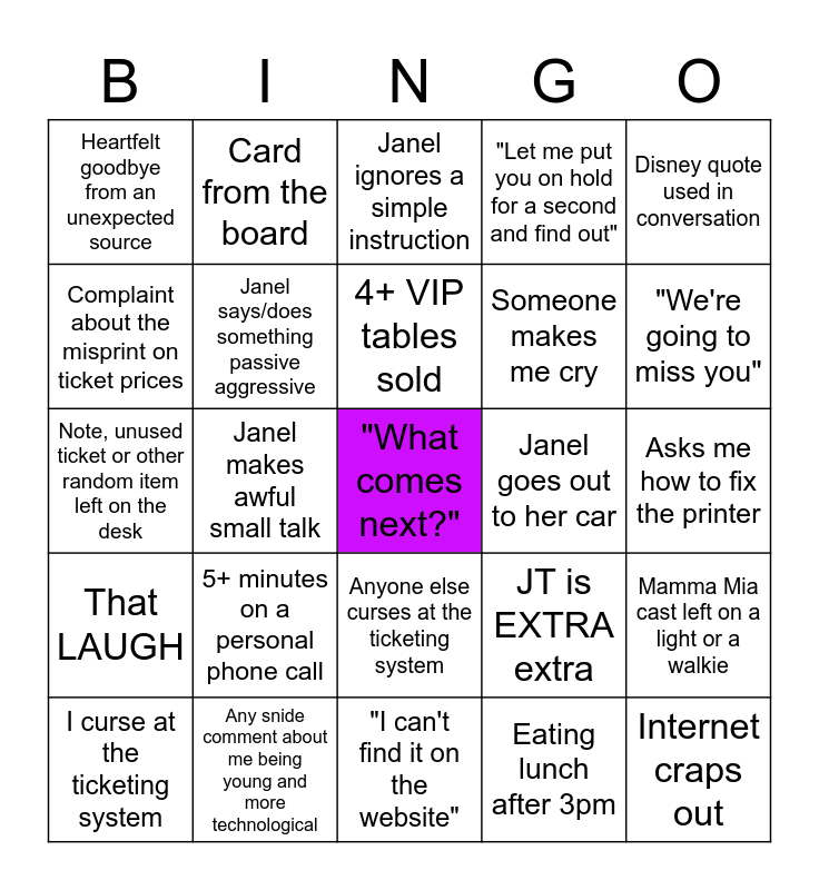 Last day buh-buh-buh-BINGO Card