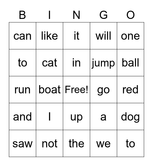 Kindergarten HFW's Bingo Card