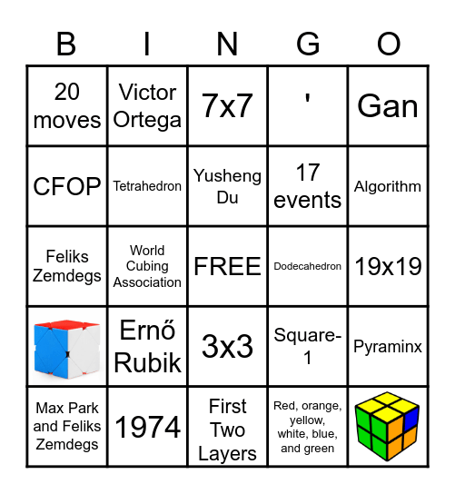 Cubing Club Bingo Card