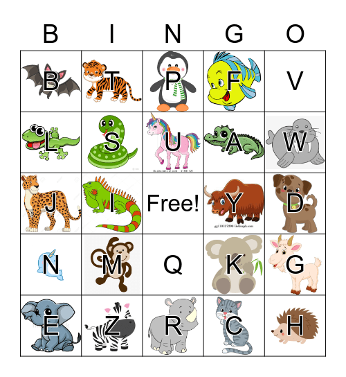 Animal Letter Bingo Card