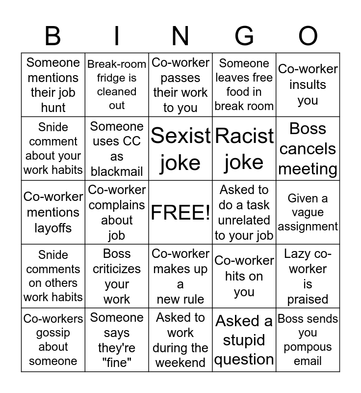 Bull-Shit Bingo: Work Edition Bingo Card