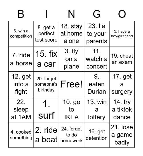 present perfect bingo Card