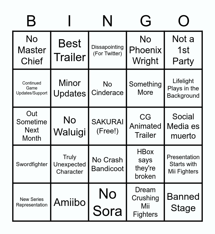Smash Ultimate Bingo Card