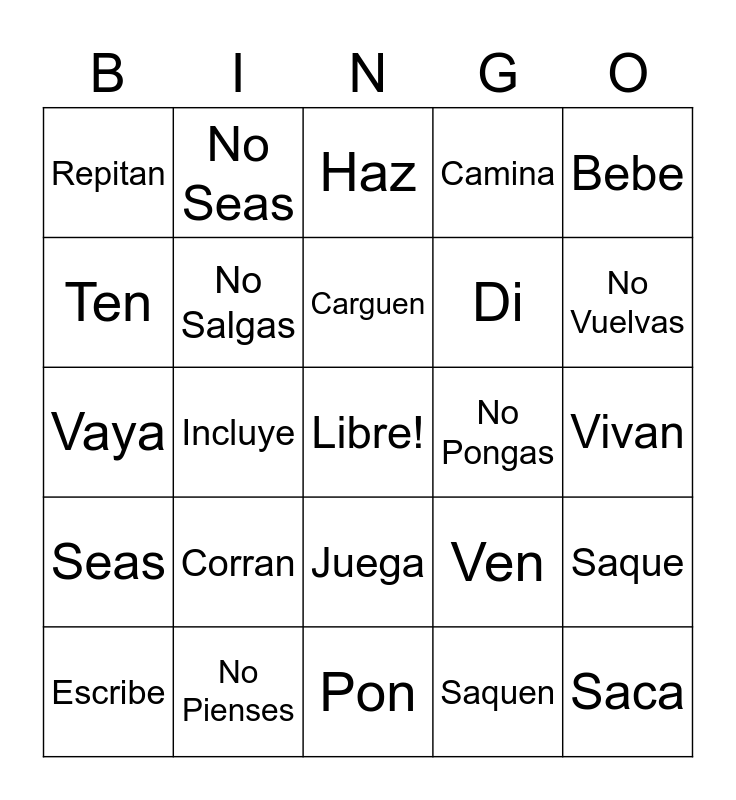 Los Mandatos Bingo Card