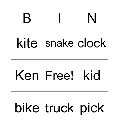 Ck or K BINGO Card