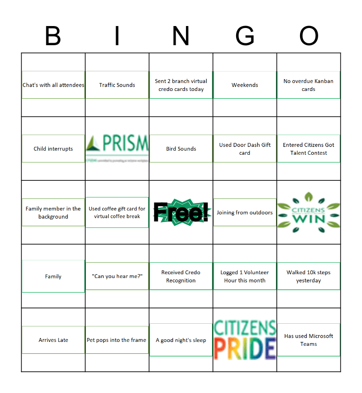 Credo Week Bingo Card