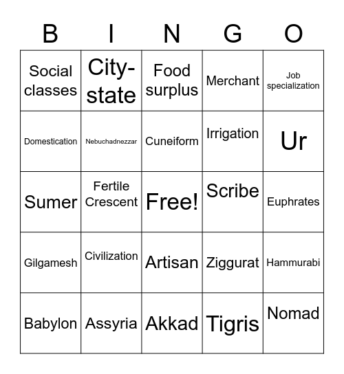 Ancient Mesopotamia Bingo Card