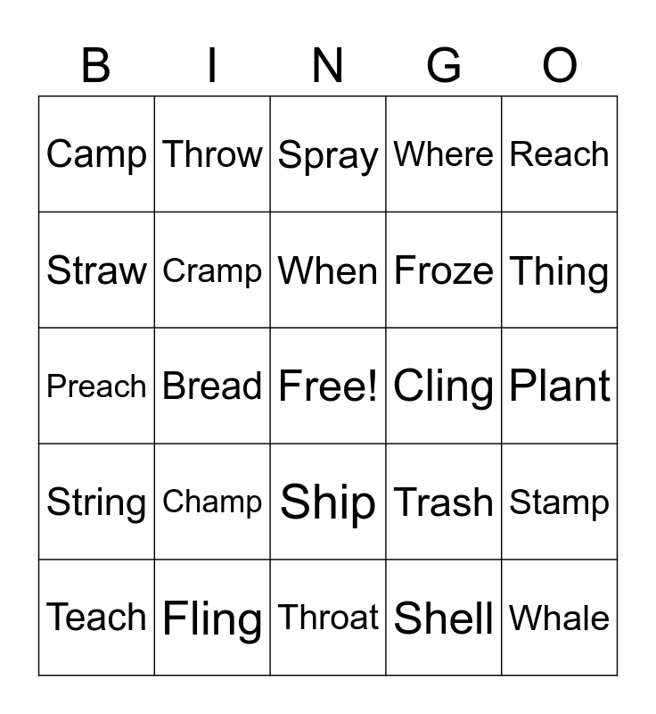 Onset and Rimes WSA 1 Bingo Card
