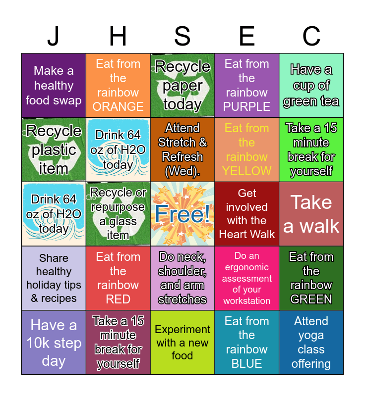 Healthy Living Challenge 2021 Bingo Card