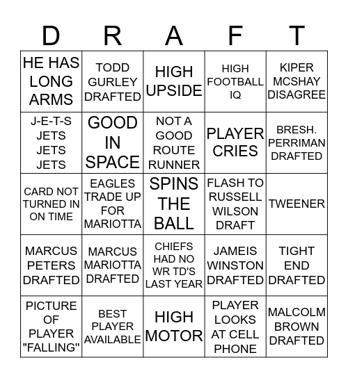 2015 NFL DRAFT BINGO Card
