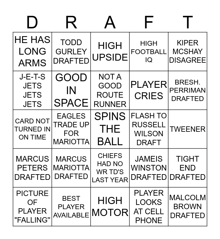 2015 NFL DRAFT BINGO Card