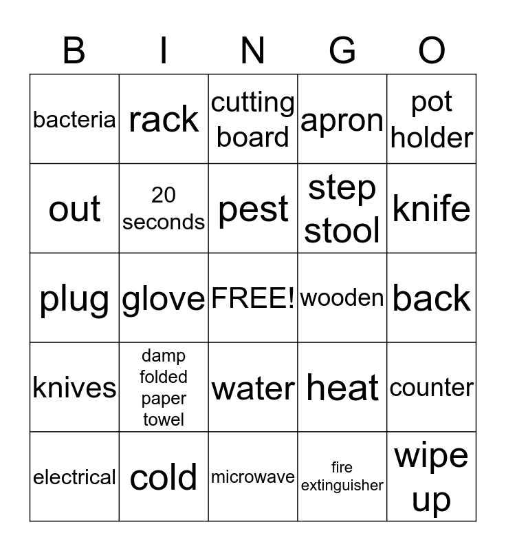 Kitchen Safety Bingo Card