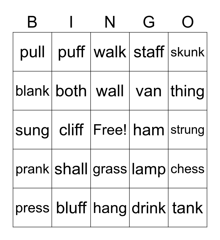 Glued Sounds and Bonus Letters Bingo Card