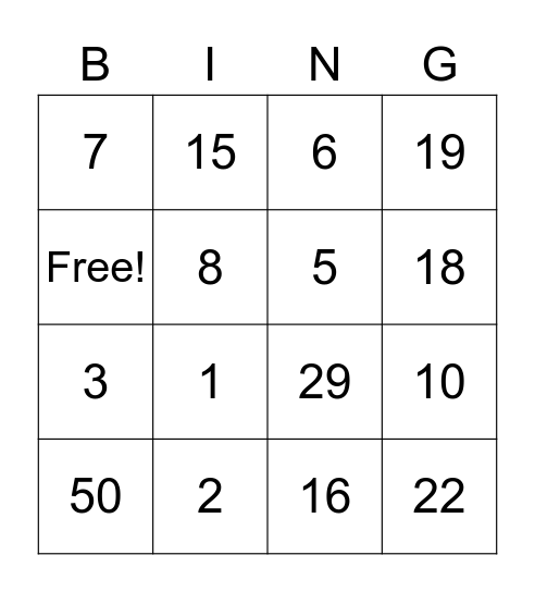 Elements Bingo Card