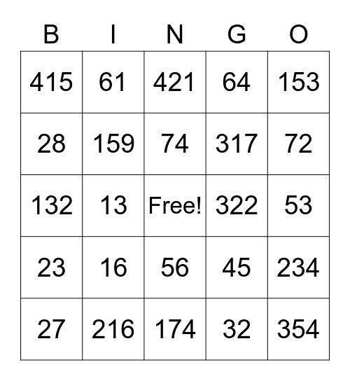 Two & Three Digit Subtraction Bingo Card