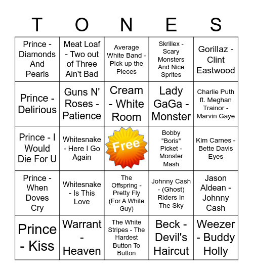 Game Of Tones 10/21/21 Game 7 Bingo Card