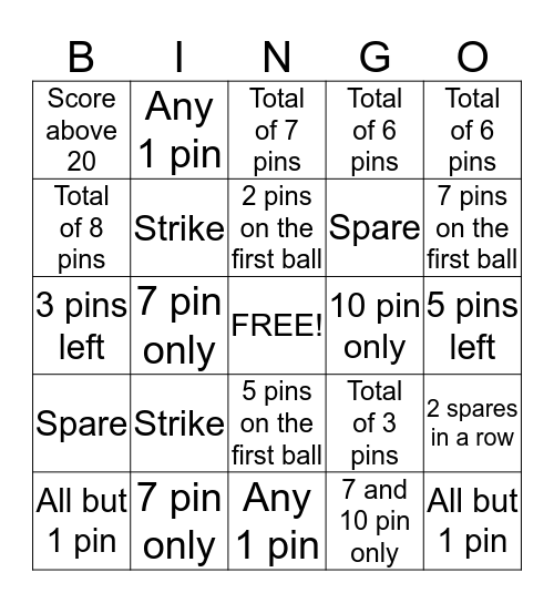 BOWLING BINGO Card