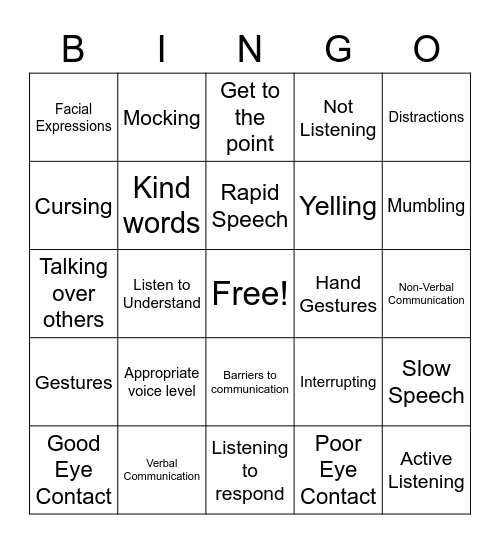 Communication Skill & Barriers Bingo Card