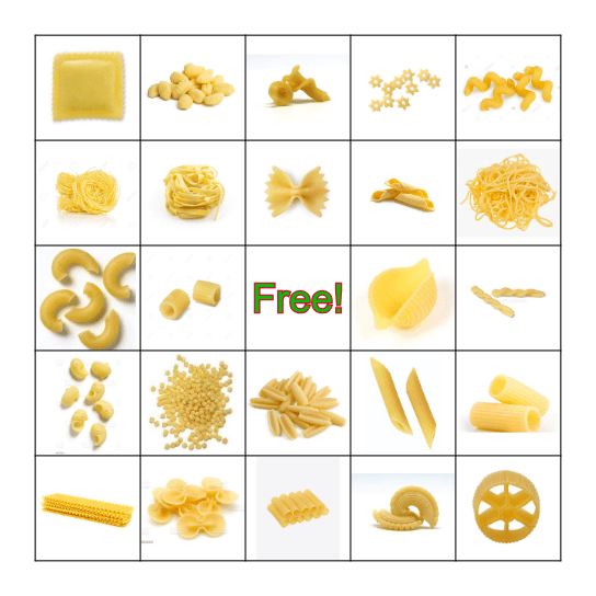National Pasta Day Bingo Card