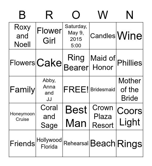 The New Mrs. Brown Bingo Card