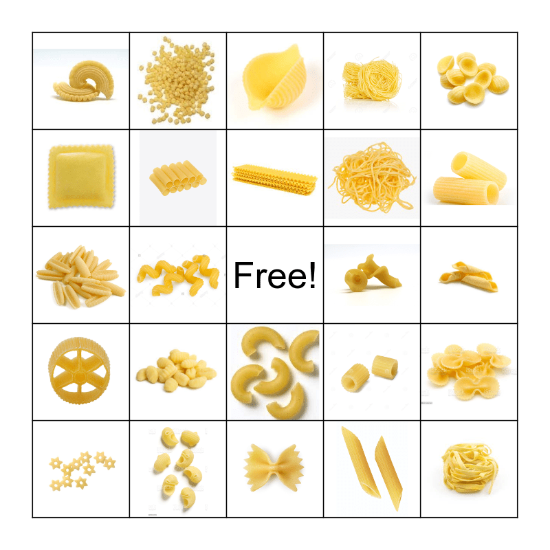 National Pasta Day Bingo Card