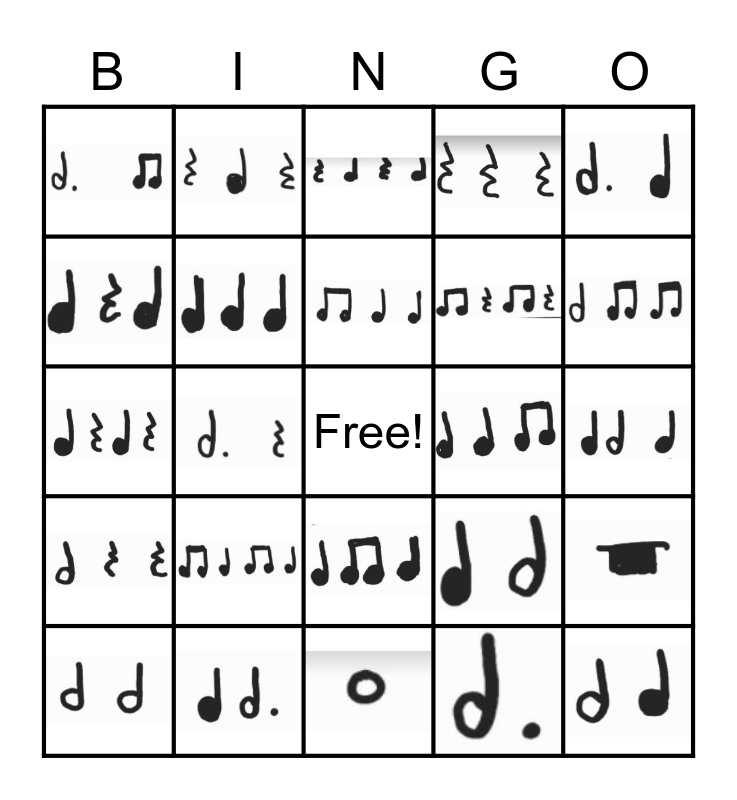 Rhythm Bingo Level 1 Bingo Card