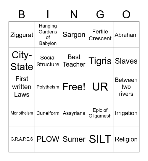 Mesopotamia BINGO Card