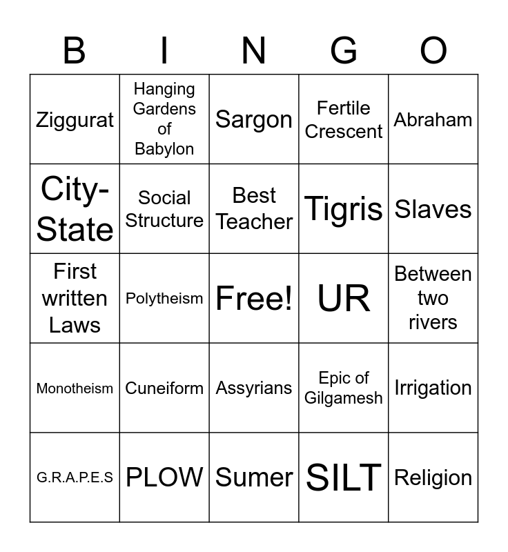 Mesopotamia BINGO Card