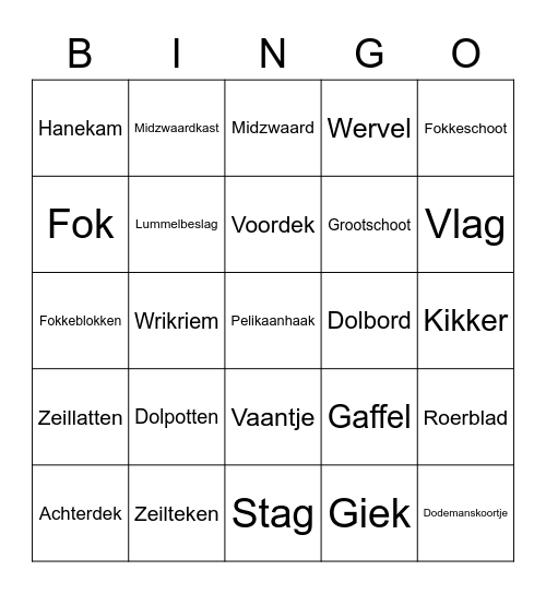 Bootonderdelen Bingo Card