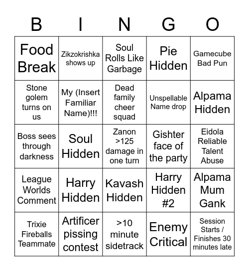 Untitled Bingo Card