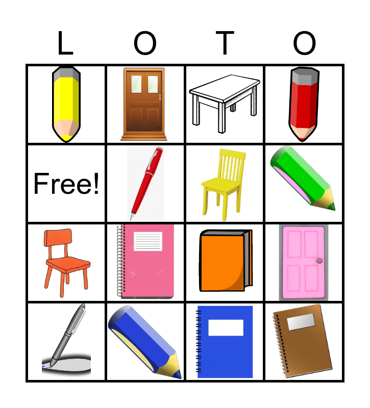 Objets dans la salle de classe Bingo Card