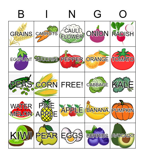 NUTRITION BINGO Card