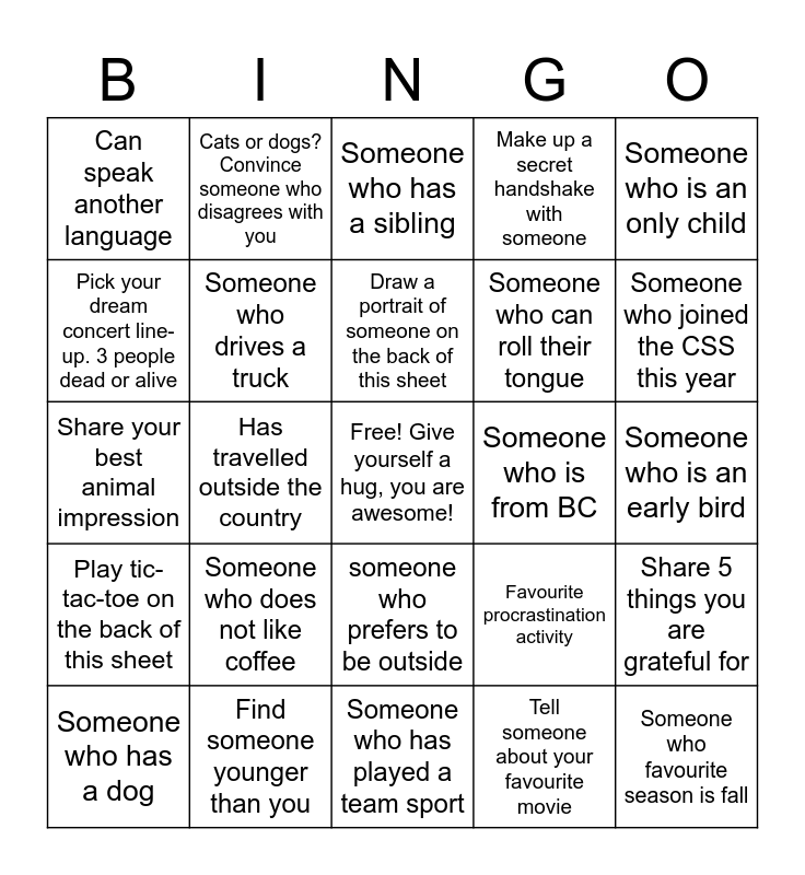 CMO TEAM BONDING!! Bingo Card