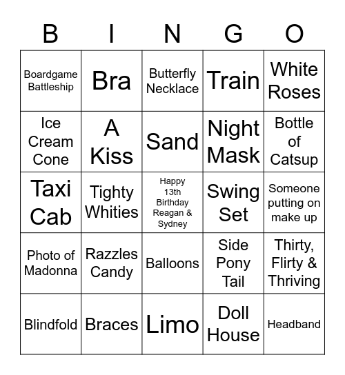 13 Going on 30! Bingo Card