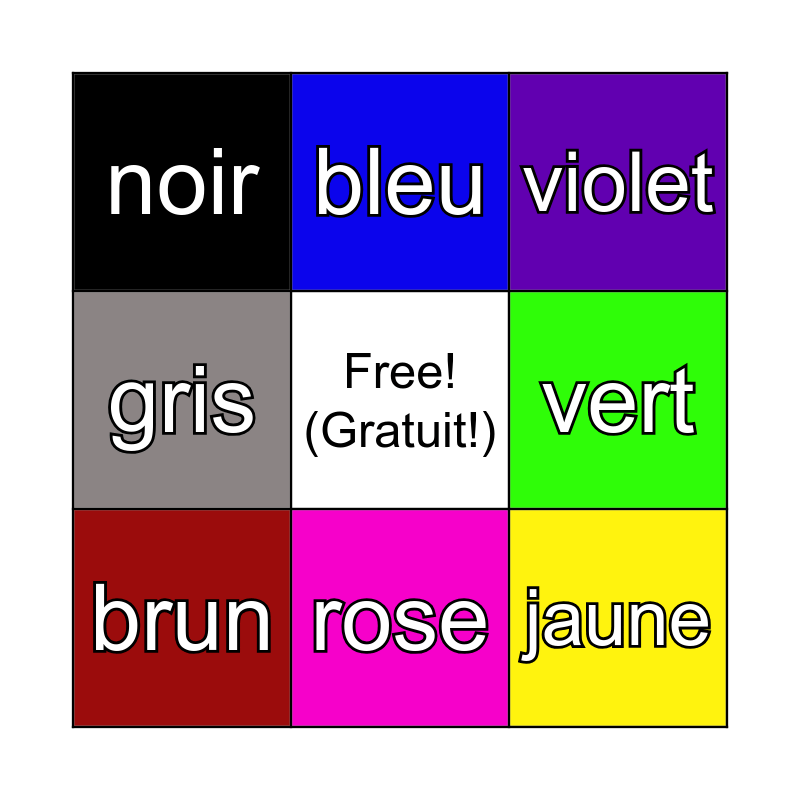 LOTO!: Les couleurs Bingo Card