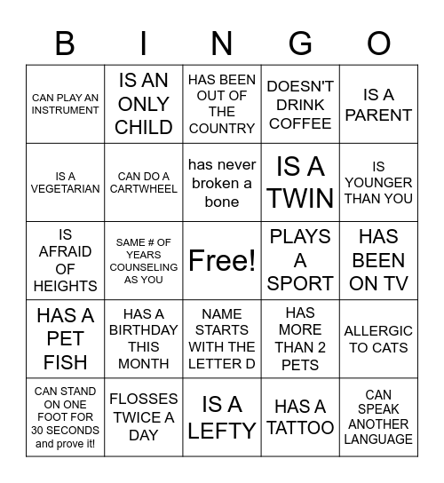 HUMAN SCAVENGER HUNT Bingo Card