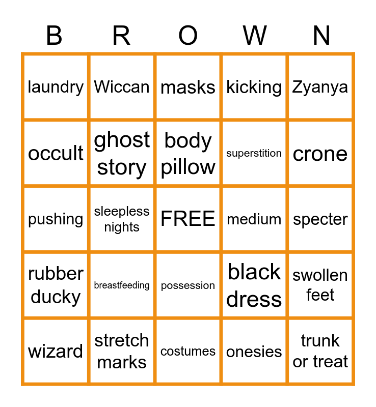 BABY BROWN BINGO Card