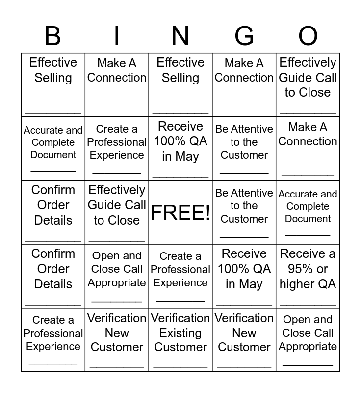 Quality Bingo Card