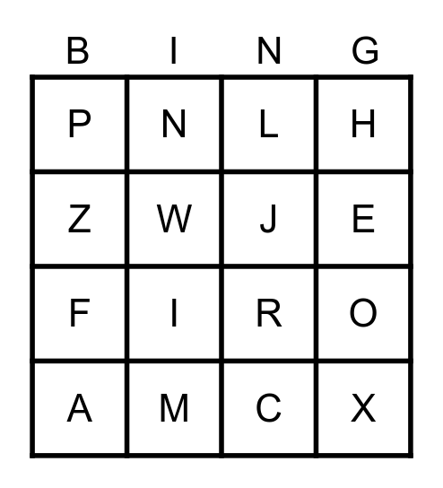 Letter Bingo Card