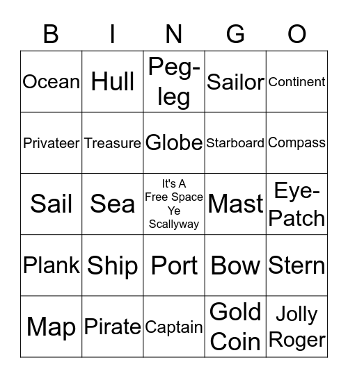 Pirate Bingo Card