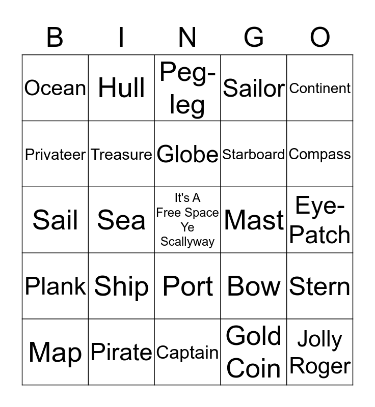 Pirate Bingo Card