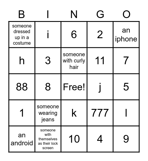 throwback bingo Card