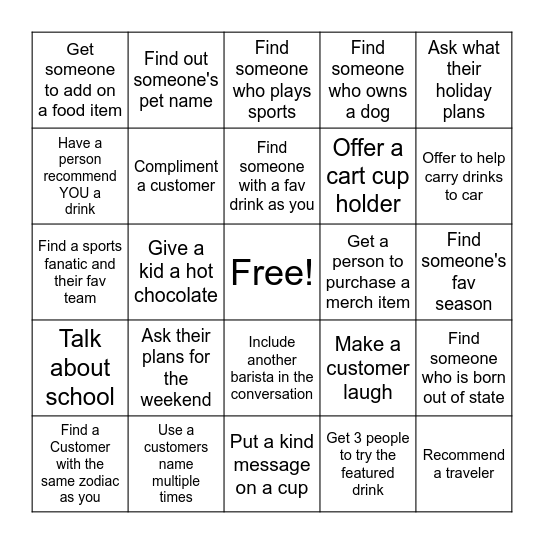 Customer Connection Bingo Bingo Card Customer Connection Bingo Bingo Card